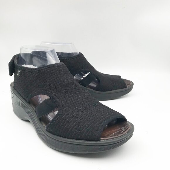 Bzees | Shoes | Bzees Dream Washable Wedge Sandals Black Peep Toe Sling ...